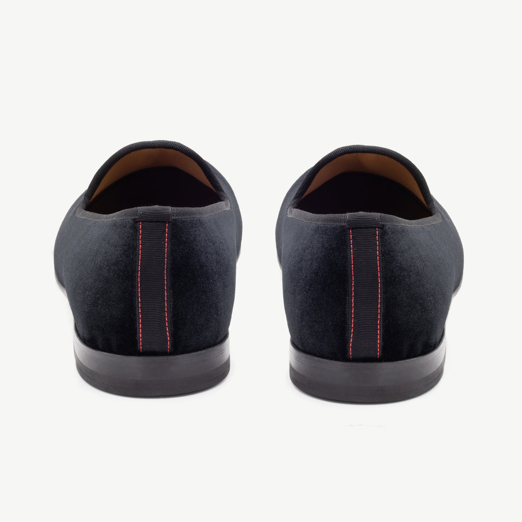 Men's Black Velvet Slipper II With Black Grosgrain Stripe – Del Toro Shoes